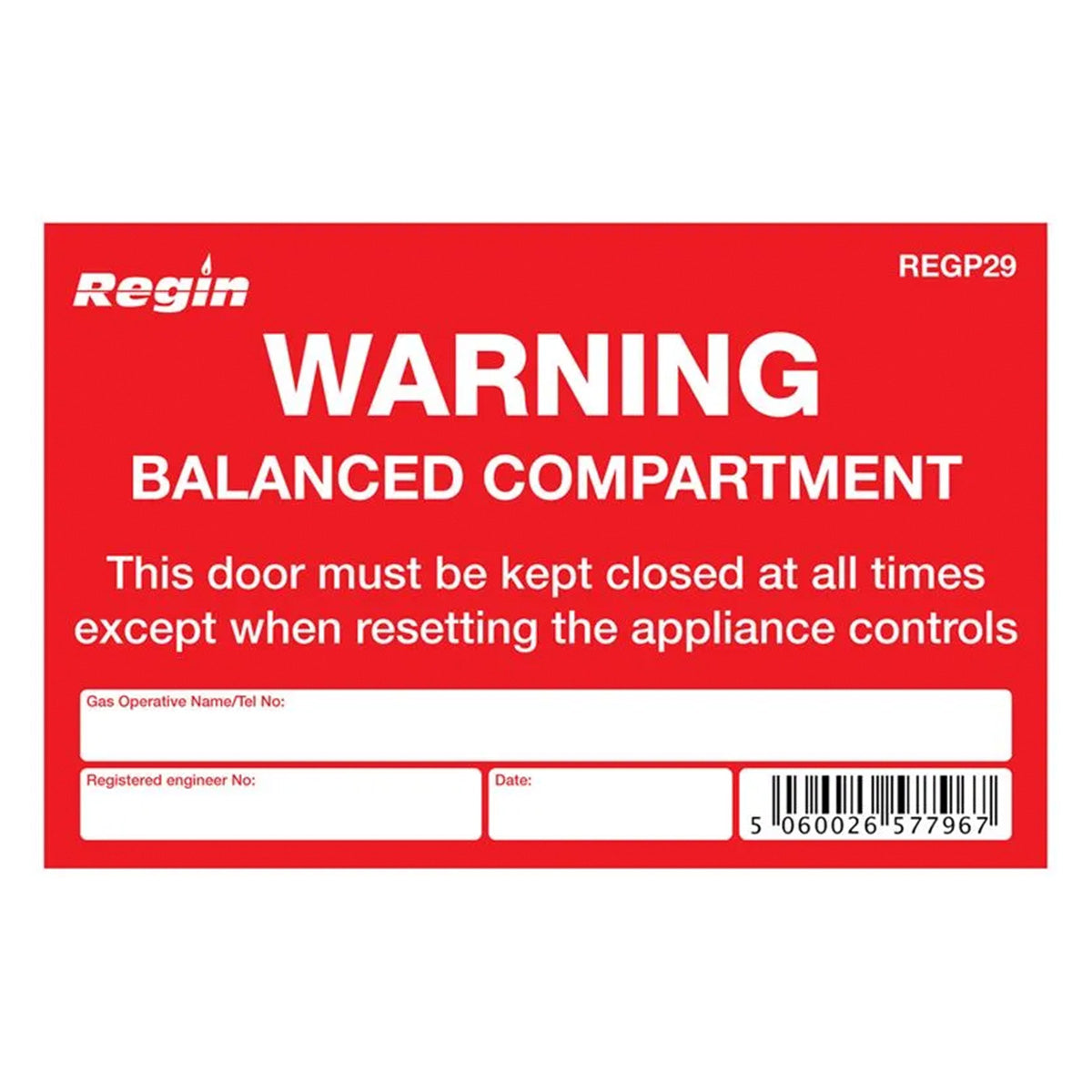 Regin Balanced Compartment Warning Label (Pack of 8) REGP29 – GasPart.co.uk
