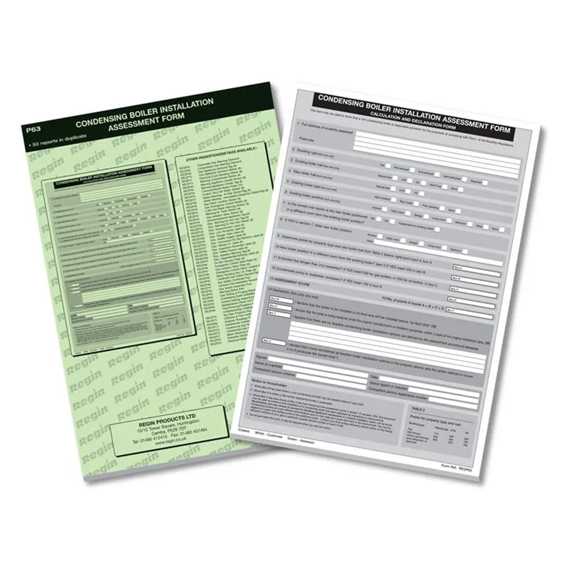 Regin Condensing Boiler Assessment Form REGP63 - GasPart.co.uk