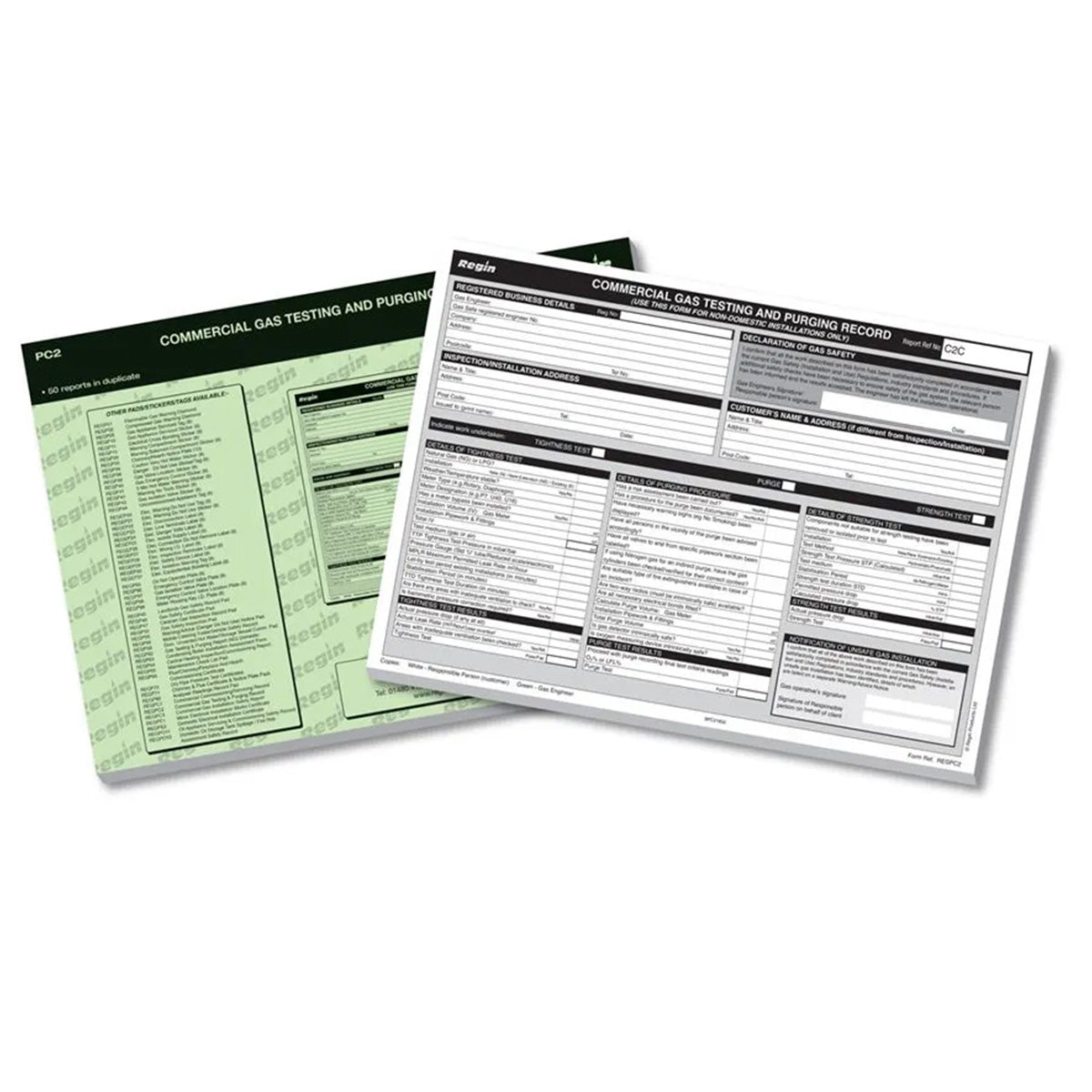 Regin Commercial Gas Testing & Purging Record Pad REGPC2 - GasPart.co.uk